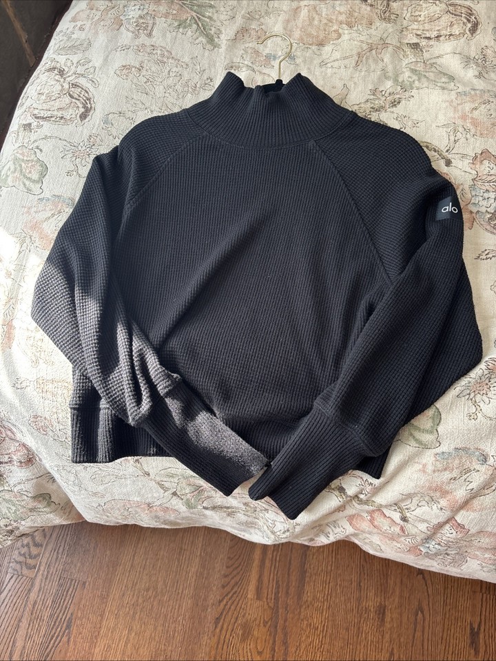 Alo Waffle Weekend Escape Mock Neck Long Sleeve, Black, New $138 | eBay
