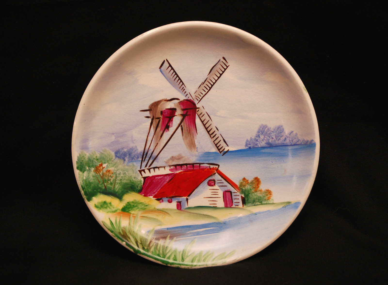 Old Vintage Hand Painted 6-1/4" Windmill Plate Multi-Color Home Shelf ...