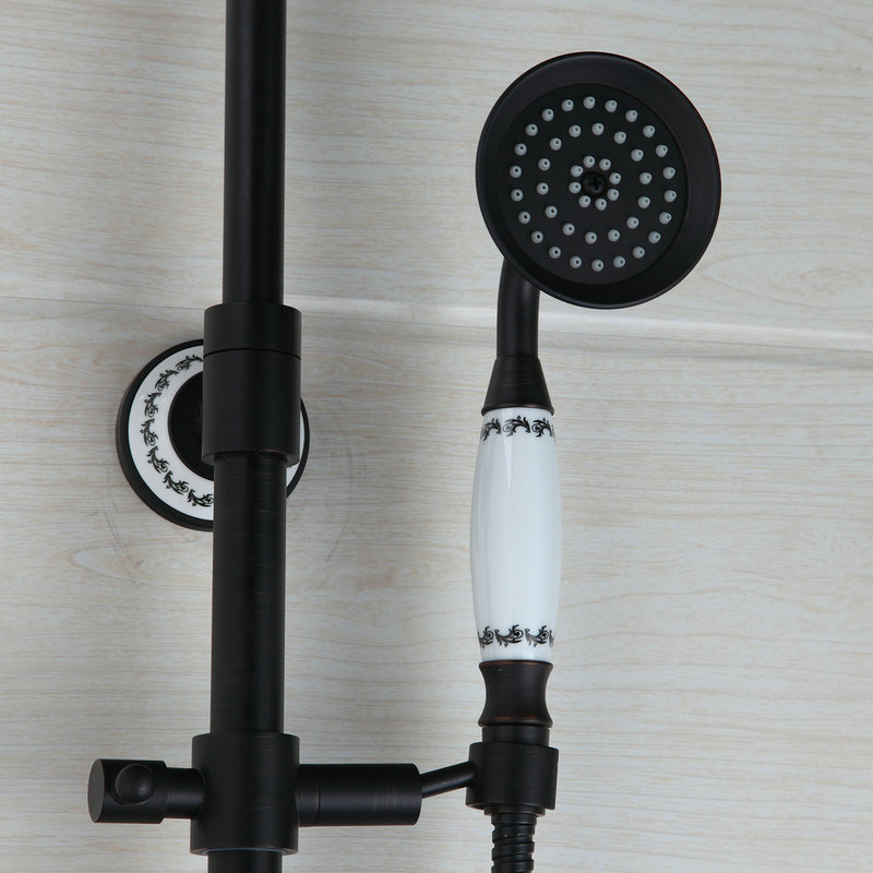 ORB Black Bathroom Shower Faucet Set With Hand shower Mixer Tap Wall ...