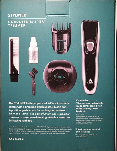 Andis Styliner Trimmer Shave & Trim Kit Black Cordless Stainless Blades ...