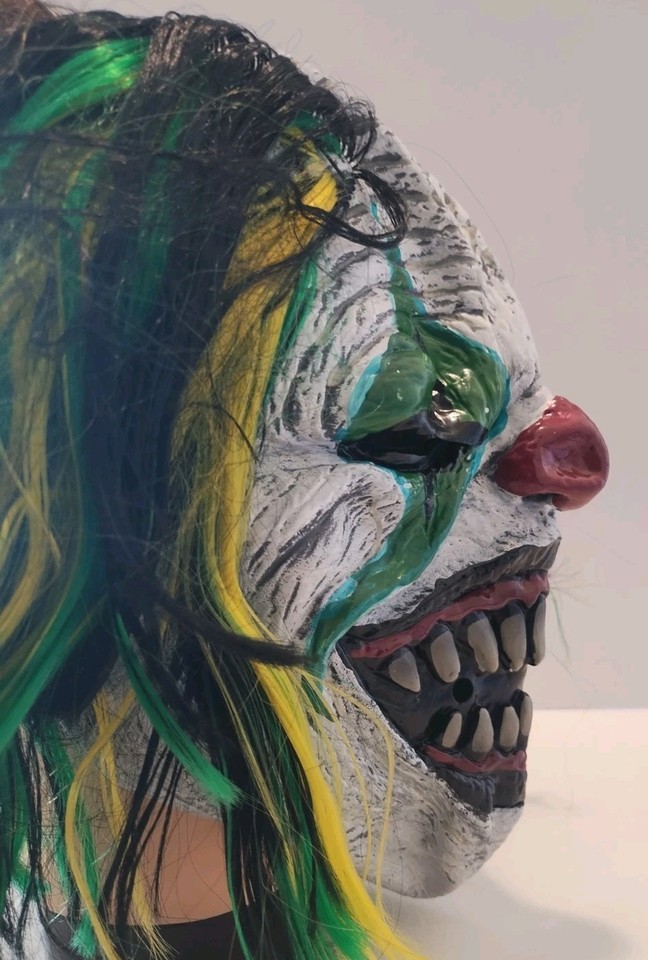 vintage Halloween mask clown green hair bloody fangs scary haunted | eBay