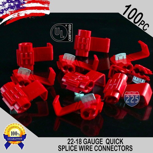 100 Pack 22-18 Gauge Red Quick Splice Tap Wire Connectors Install ...