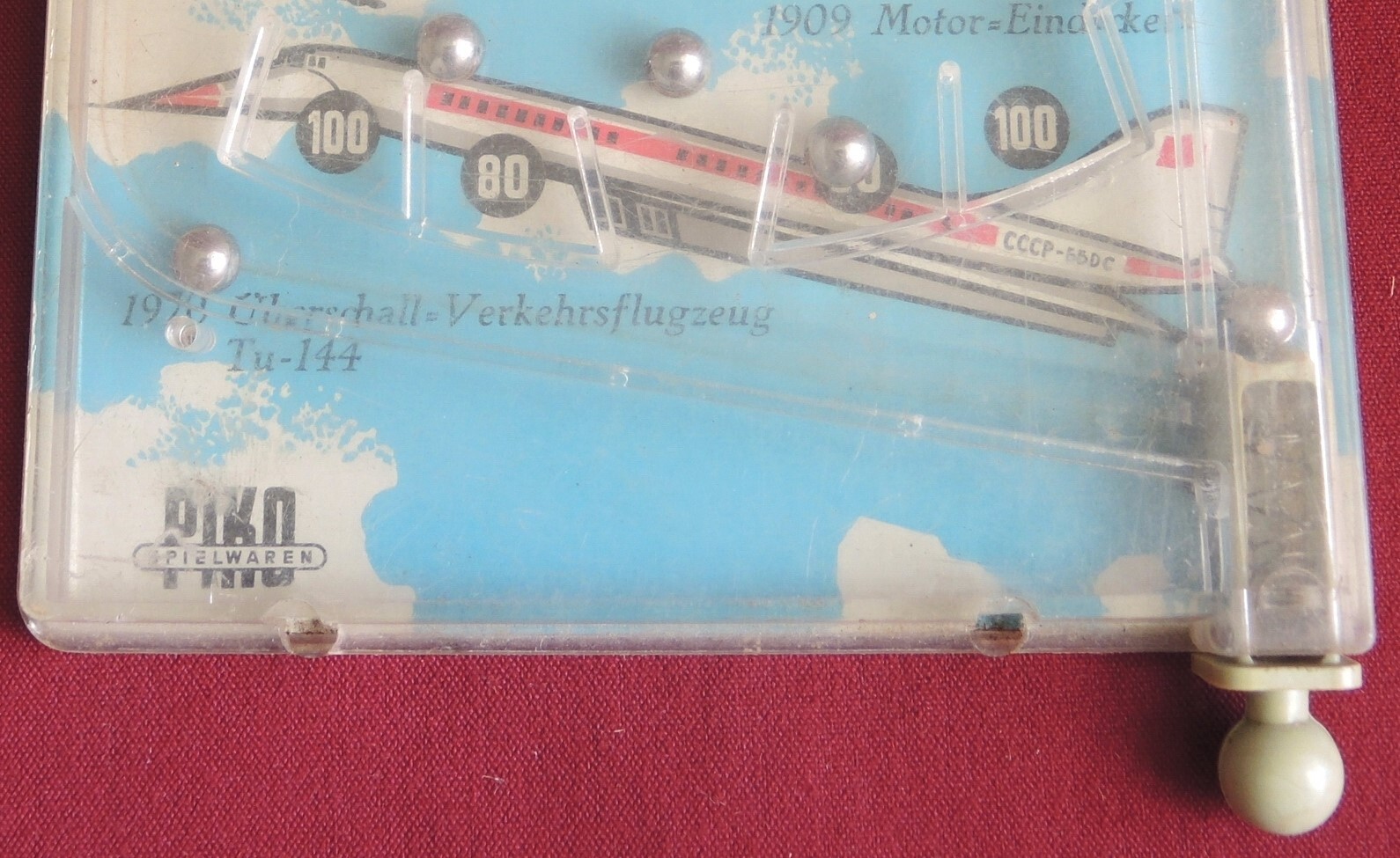 Old TOY BILLIARD Soviet PLANE TU-144 Aircraft TABLE Top Pinball GAME ...