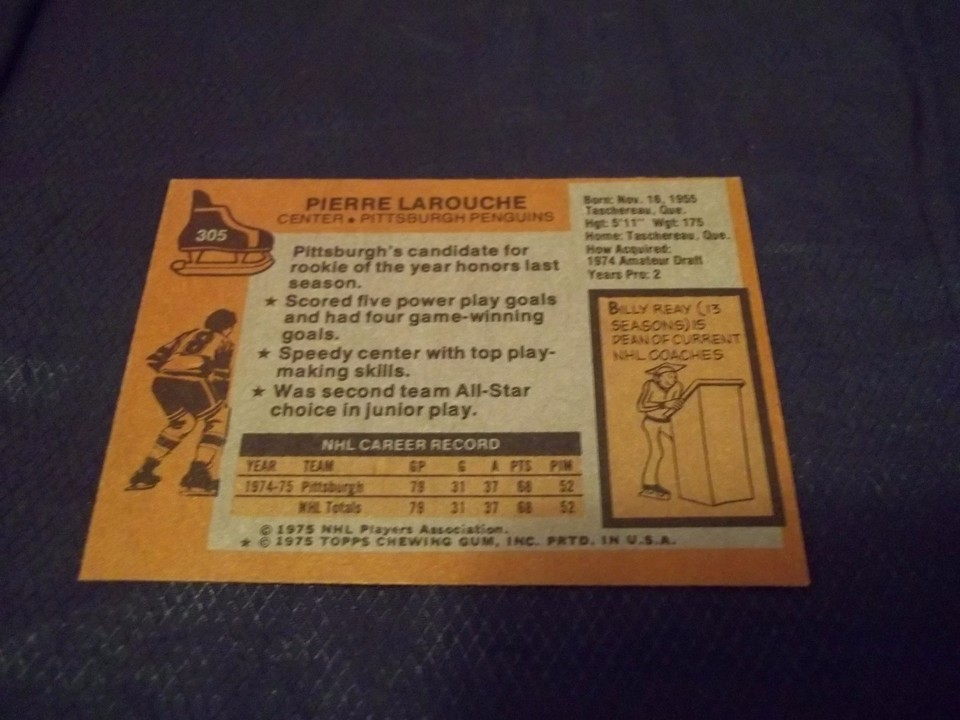 1975-76 Topps #305 Pierre Larouche Rookie Penguins - nrmtmt | eBay