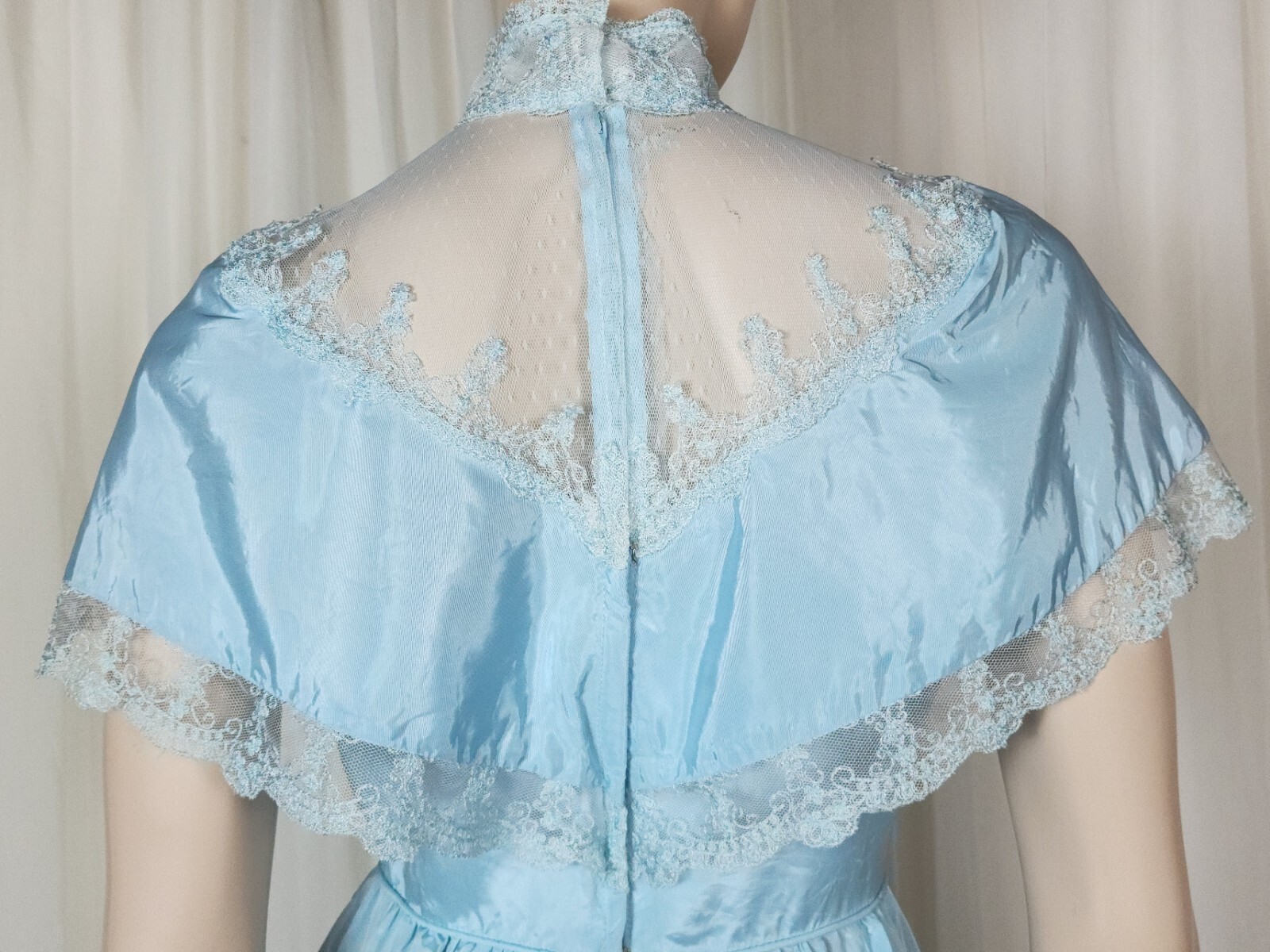 Vtg blue high lace neck victorian style maiden formal… - Gem