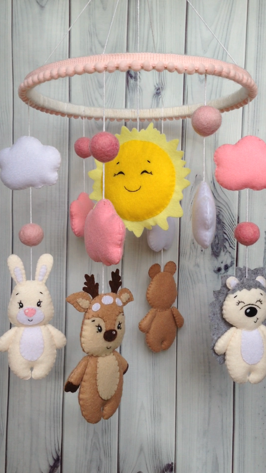 Baby Mobile Forest Animals Felt Pink Girl Nursery Decor Baby Gift Cot ...