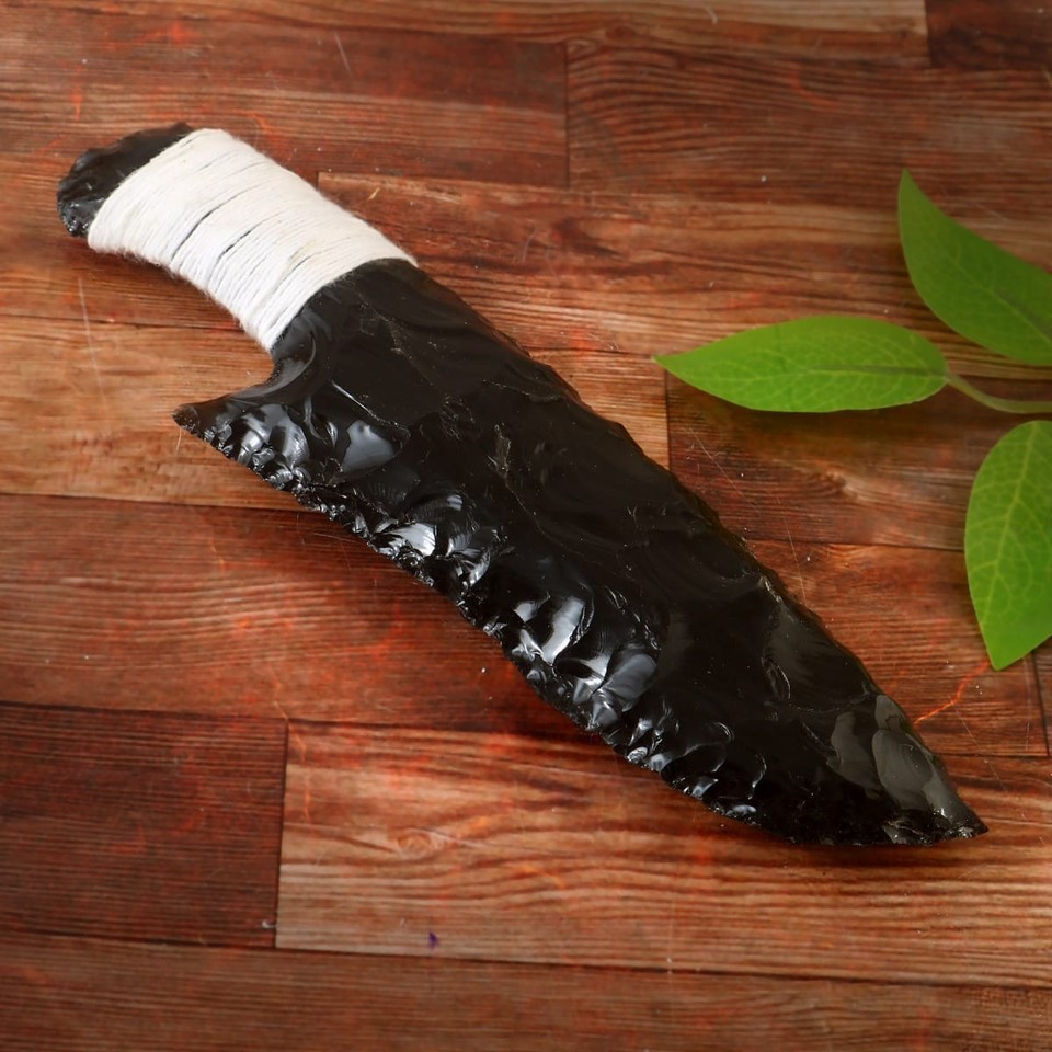 6” Black Obsidian Dagger, Handcrafted Knife with White Thread Viking ...