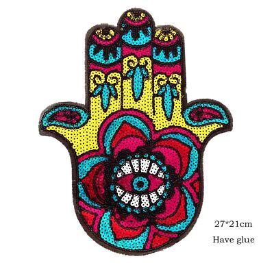 Iron-On Sequins Patch - Hamsa Hand Palm Evil Eye - Large Size B105 | eBay