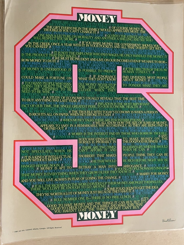 KENNETH GROOMS 1981 "MONEY" EXTREMELY RARE LAMINATED LITHOGRAPH SIGNED ...