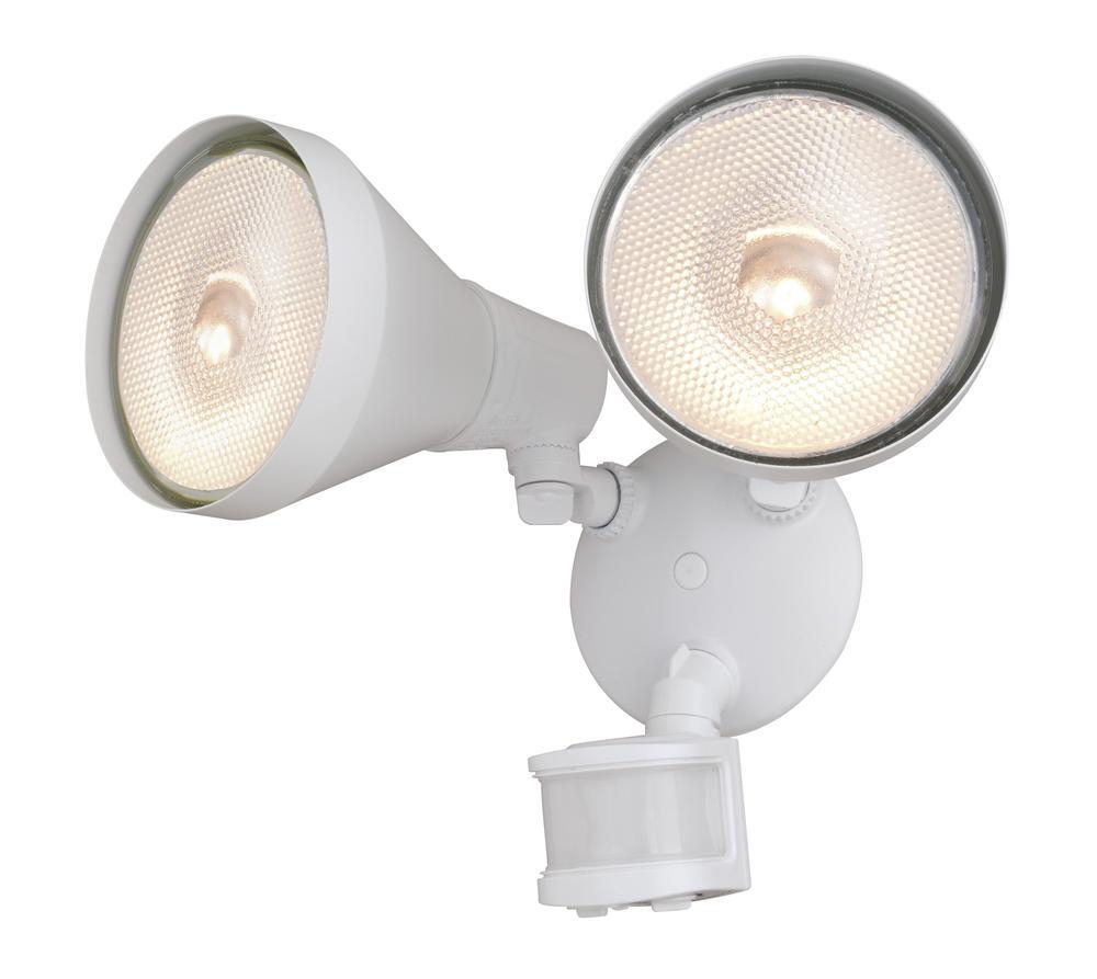 13" Metal White Halogen Dual Head Motion Sensor Outdoor Security Flood ...