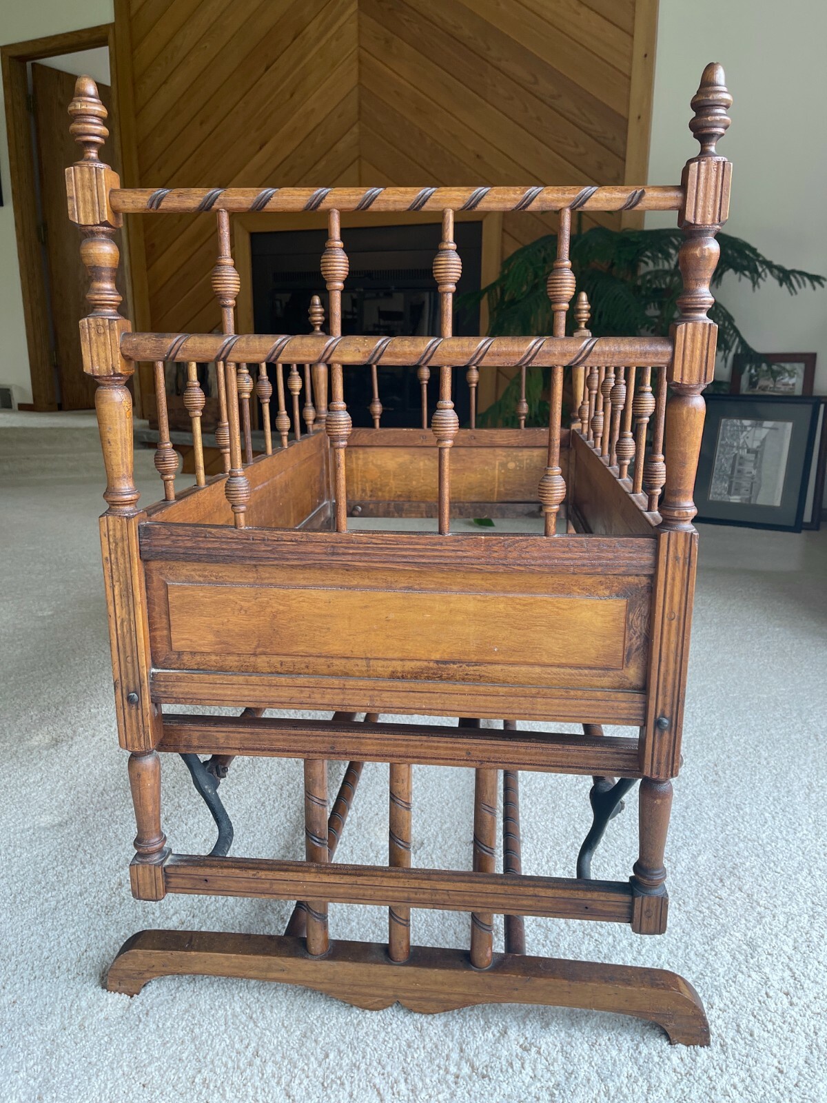 Beautiful Antique Glider Baby Rocking Crib Cradle Victorian Wood ...