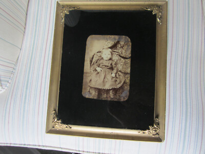 Antique 1800's Framed Tin Type Young Lady Gold Gilt Corners | eBay