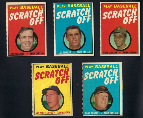 1970-71 TOPPS SCRATCH OFFS CARD LOT X 5 ALL UNMARKED, UNSCORED 4 WHITE ...