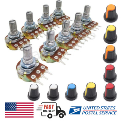 9pcs Linear Potentiometer 1k,2k,5k,10k,50k,100k,250k,500k,1M with CAPS ...