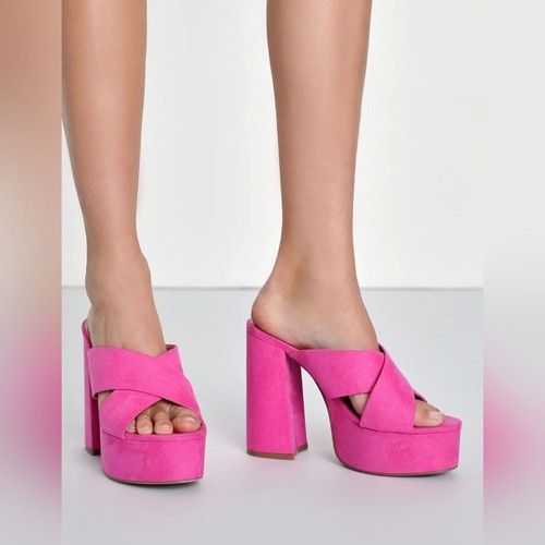 Lulus Aliany Orchid Suede Platform Slide Sandals Pink Womens Size 6 | eBay