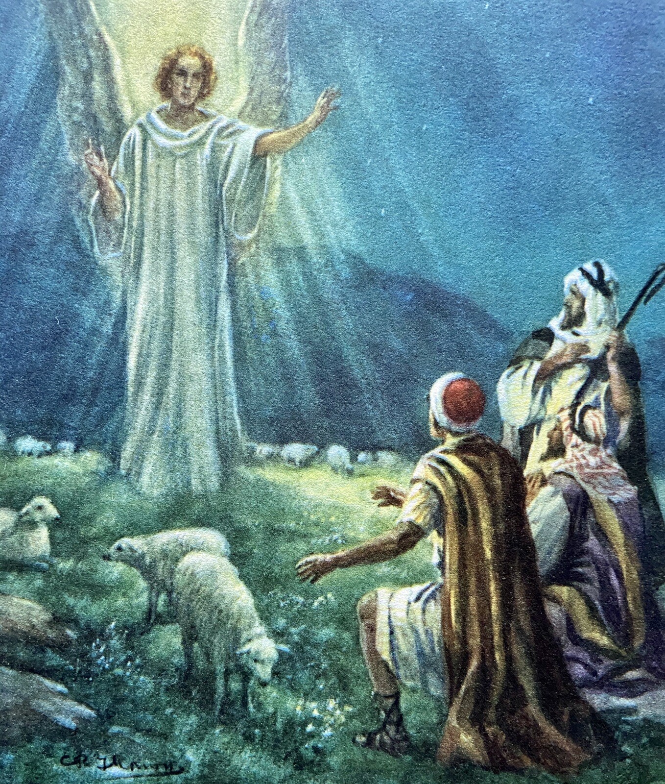 Vtg UNUSED Charles R. Thomson Christmas Angel Appearing Shepherds ...