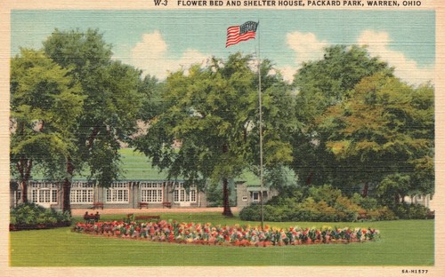 Flower Bed & Shelter House Packard Park Warren Ohio OH Vintage Postcard ...