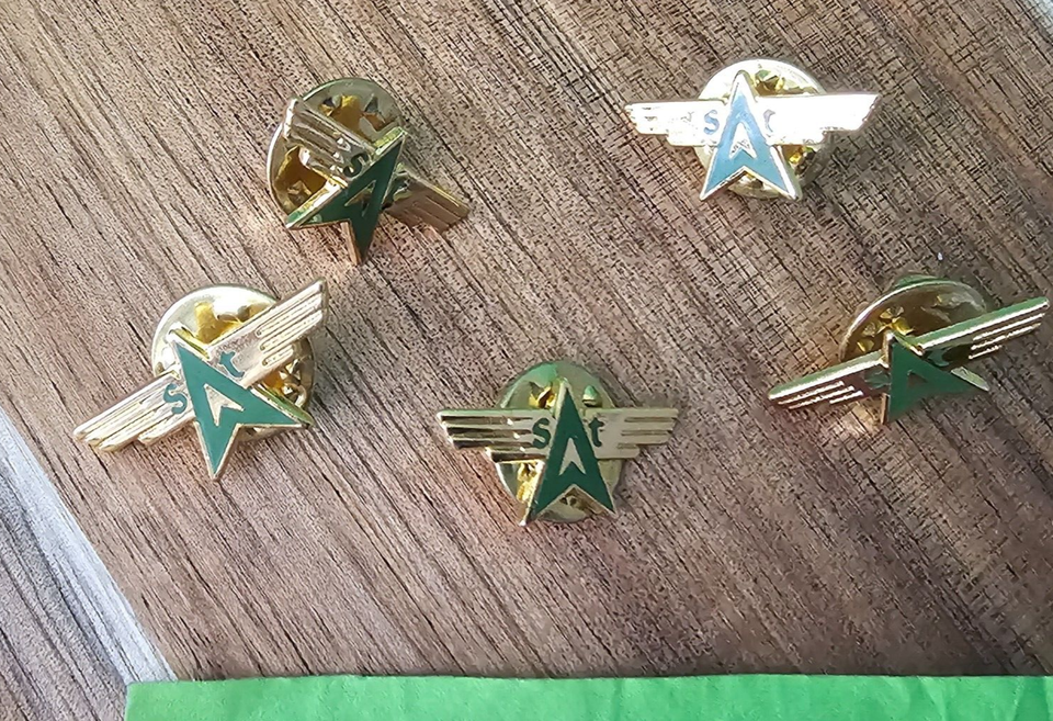 Vintage 5 Piece STA Aviation Pins Airline gold Tone Recognition Jewelry ...