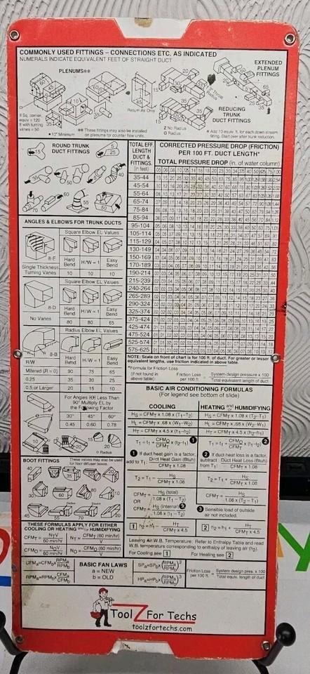 Tool For Techs 2012 Duct Sizing Chart Sliding Tool Paperboard HVAC | eBay