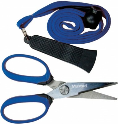 Mustad Braid or Mono Cutting Scissors, SS, MT037, W/Lanyard, Rubber ...