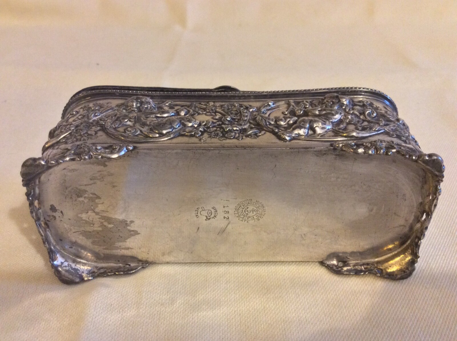 Antique Homan Quadruple Plate SilverPlate Trinket Casket Box-Cherub ...