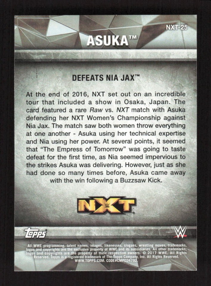 2017 Topps WWE Womens Division NXT Matches & Moments Asuka #NXT-25 | eBay