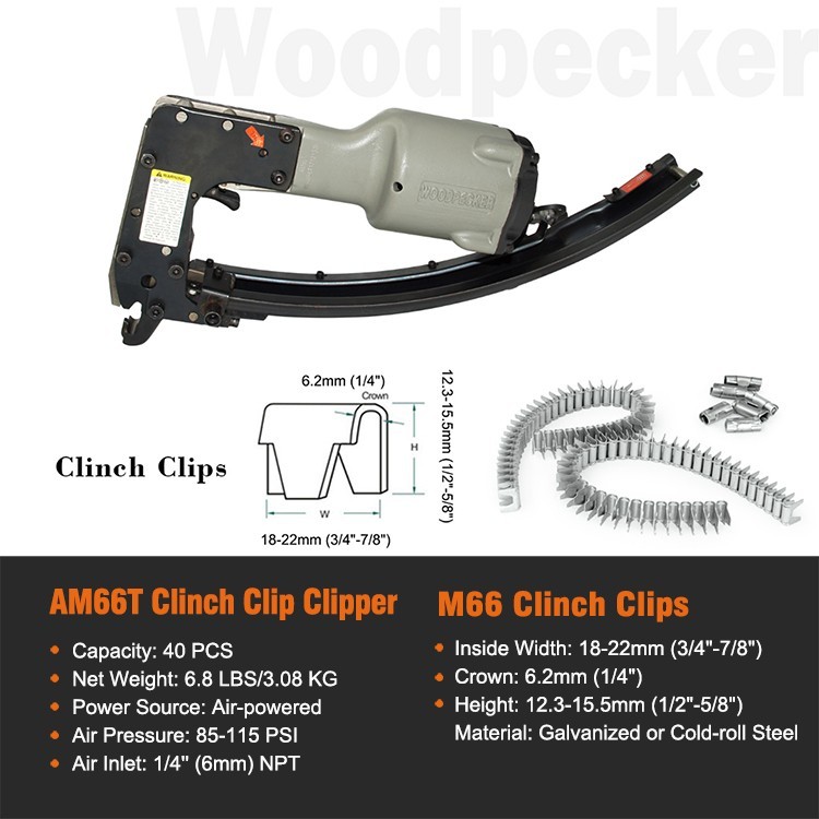 Woodpecker AM66T Pneumatic Clinching Clipper Tool With 40 PCS Clinching ...