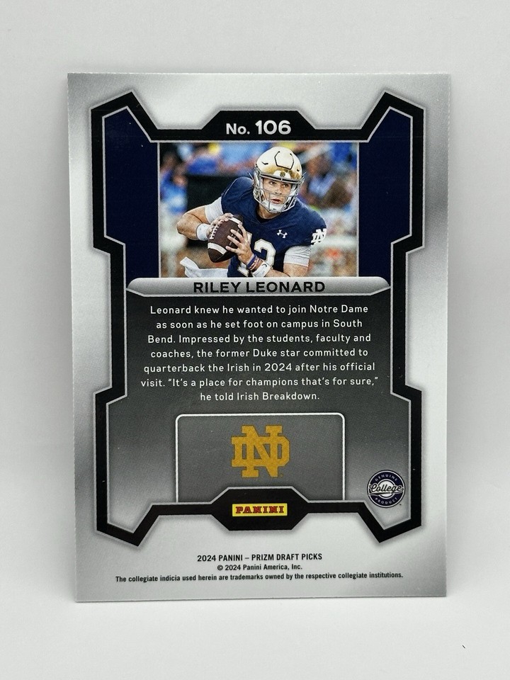 2024 Panini Prizm Draft Picks Riley Leonard Rated Prospect #106 Notre ...