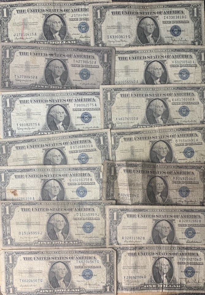 LOT of 5 1935-1957 $1 SILVER CERTIFICATES RARE BLUE SEAL ONE DOLLAR ...