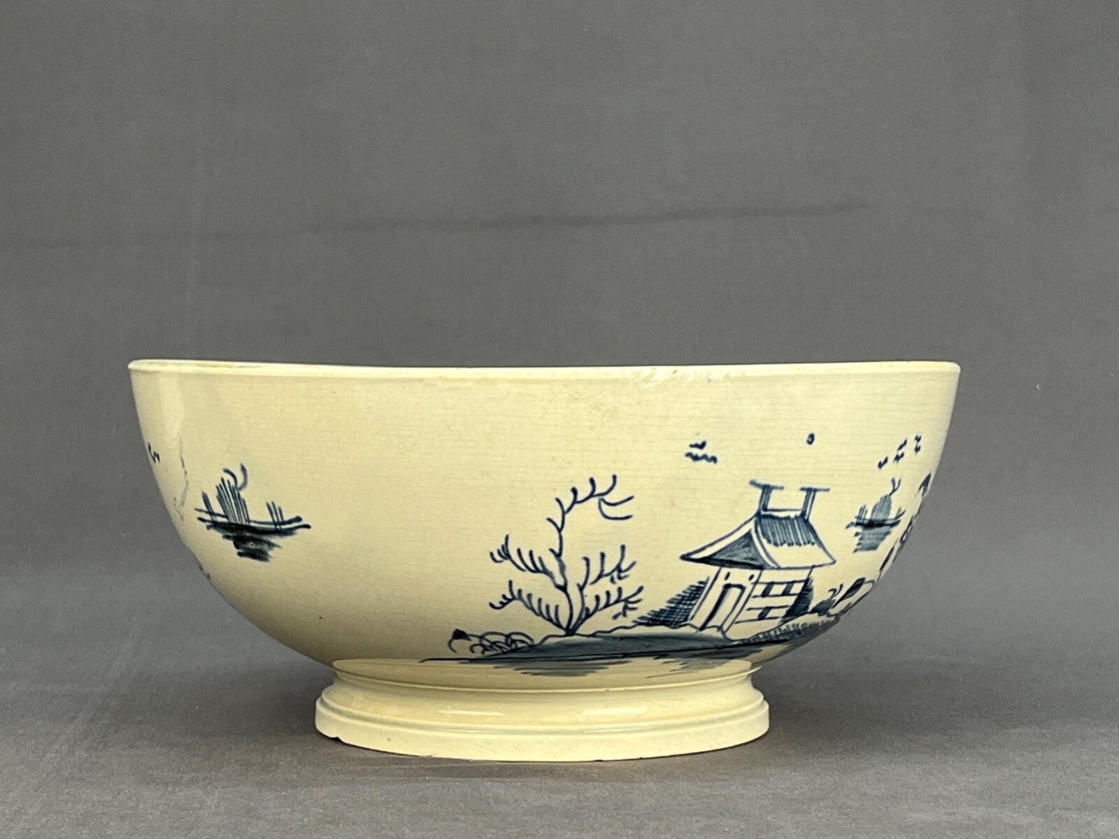 18th Century English Pearlware Blue & White 9” Punch Bowl Chinese House ...