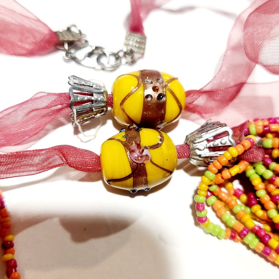 Hippie Boho 70s Colorful Multi Strand Glass Seed Wedding Cake Bead ...