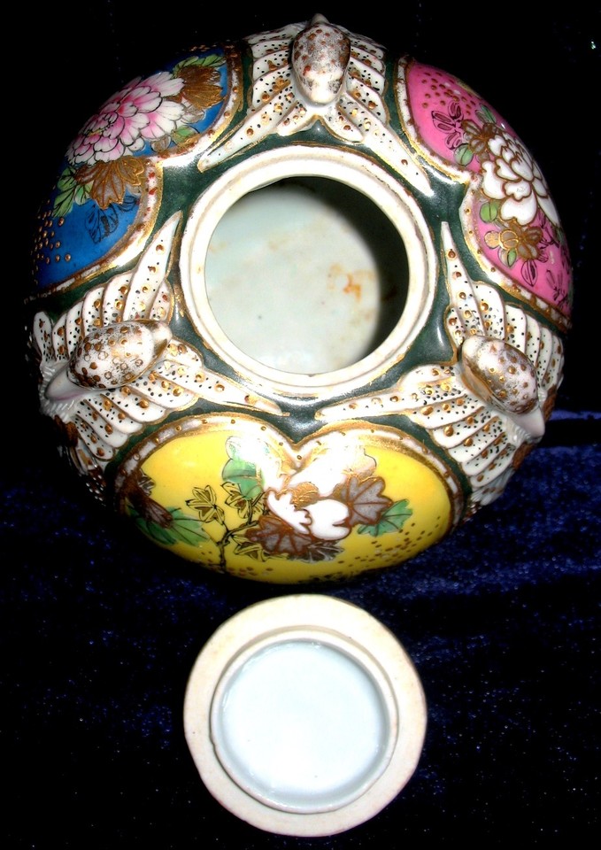 An Ext. RARE Nippon Tea Caddy, Hand Painted, Moriage 1800's 3 Panel ...