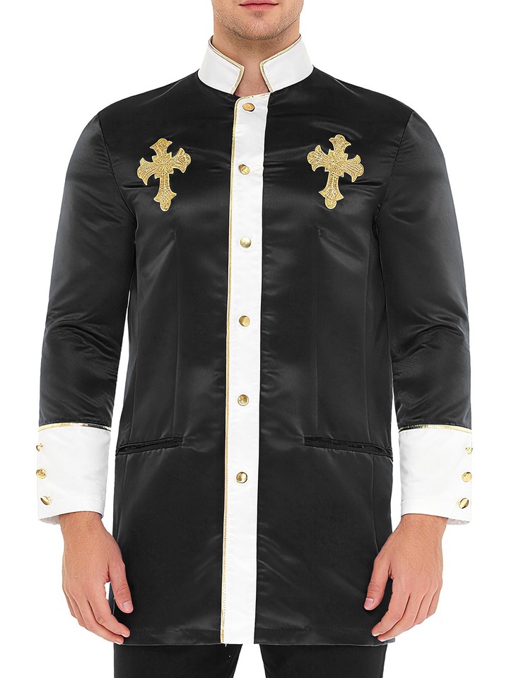 Men's Clergy Priest Jackets Robe Cross Embroidery Long Sleeve Shirt ...