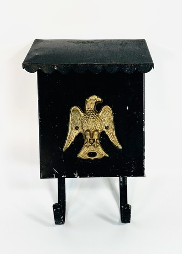 Vintage Metal Wall Mount Mailbox Newspaper Holder Eagle Gold Black MCM ...