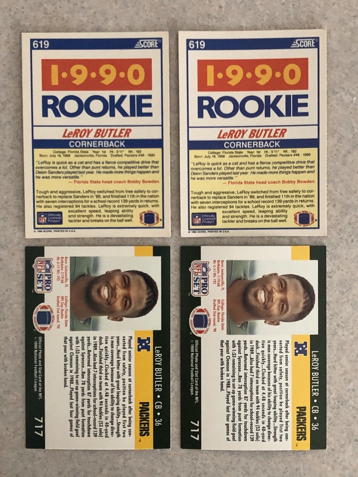 1990 Leroy Butler Rookie (4 Card Lot)-Green Bay Packers- (2) Score & (2 ...