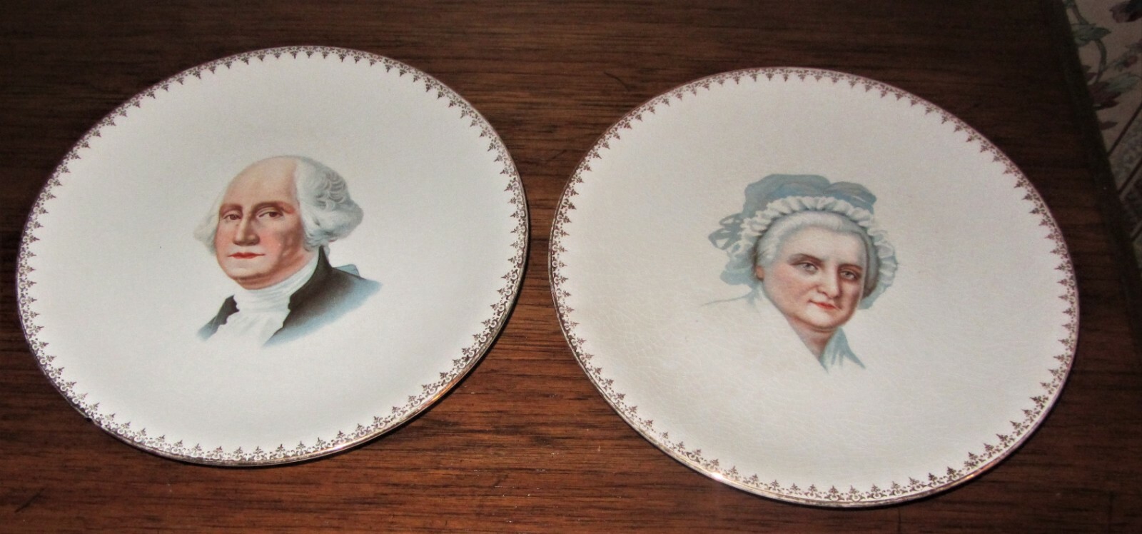 PAIR K T & K Co. KNOWLES SEMI VITREOUS GEORGE & MARTHA WASHINGTON PLATE ...