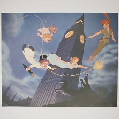 Peter Pan Print Disney 1973 Tinkerbell Wendy Michael John Big Ben ...