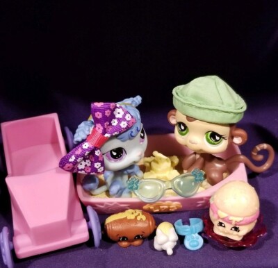 LITTLEST PET SHOP LPS Fun n the Sun Monkey 590 Poodle Dog 591 green ...