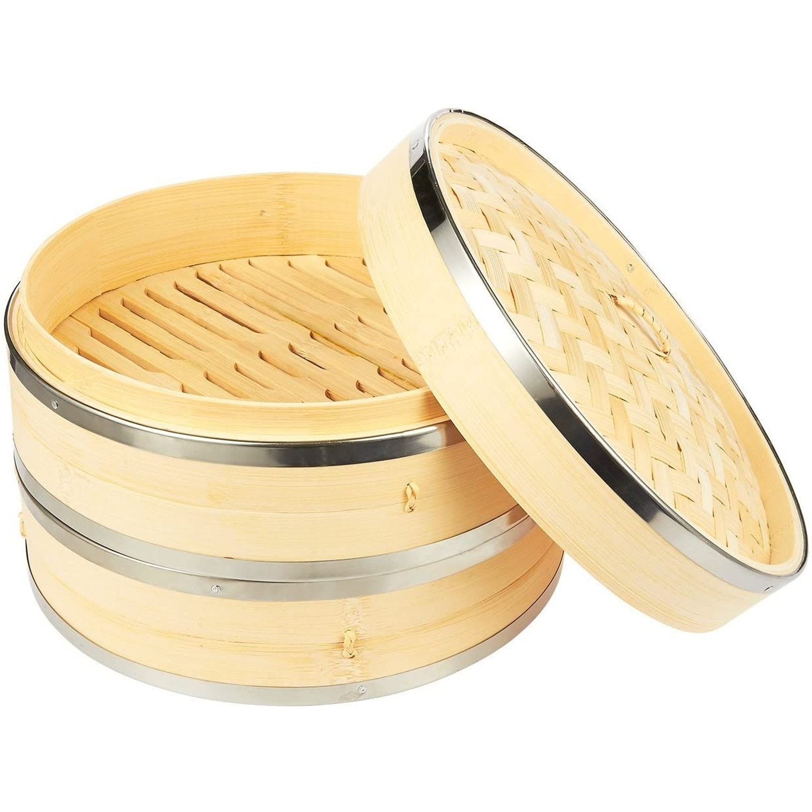 2 Tier Bamboo Steamer Basket 10 Inch for Dim Sum Bao Bun Dumpling ...
