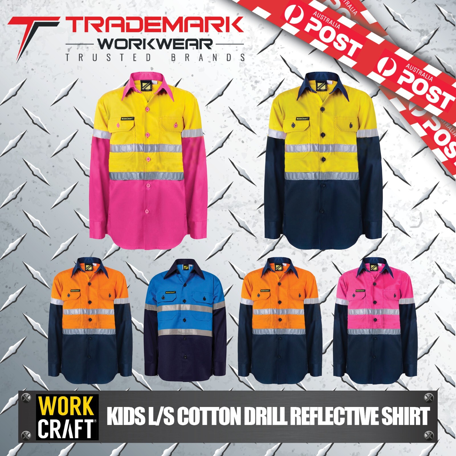 WorkCraft Kids LONG SLEEVE WORK TAPED SHIRT (WSK125/9) SIze 0-12 RRP$32 ...