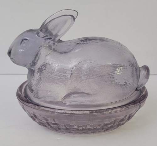 LE Smith Purple Lavender Bunny Rabbit On Nest Glass Candy Dish Trinket ...