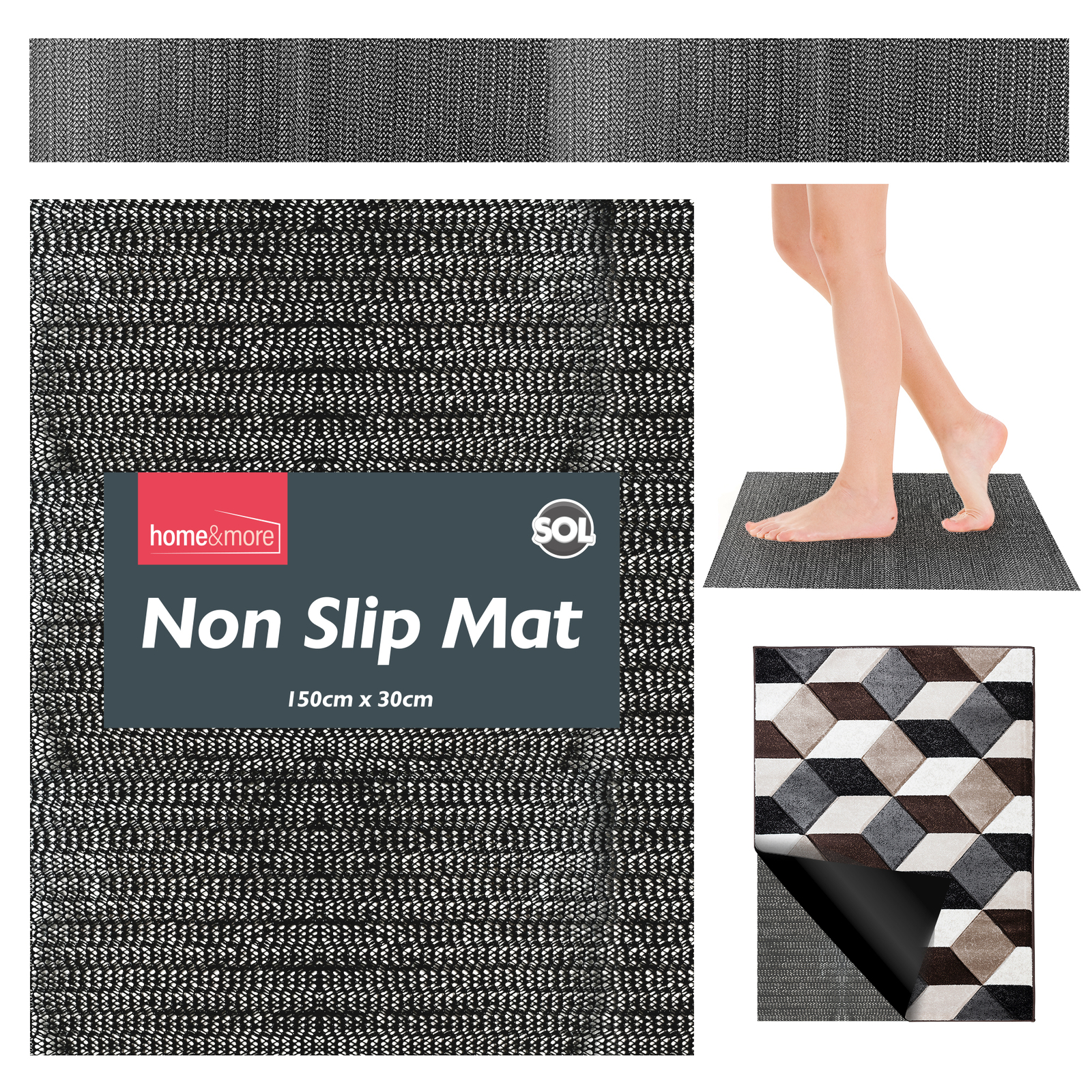 Black Anti Slip Mat Roll 150x30cm | Grip Matting Matt Drawer Liner ...