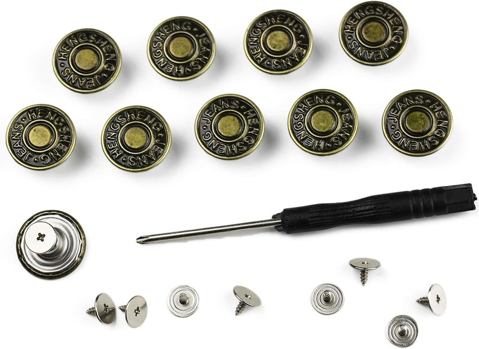 Jeans Buttons Replacement, Instant No Sew Buttons for Pants with Tool ...
