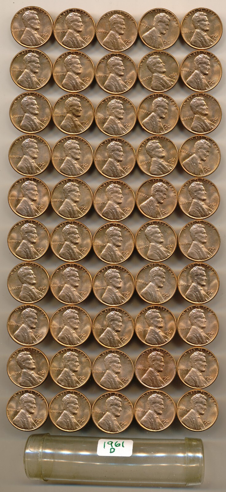 1961 D LINCOLN MEMORIAL CENT ROLL 50 COINS UNCIRCULATED | eBay