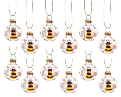 Bumble Bee Glass Bauble Hanging Easter x12. Cute mini baubles | eBay UK