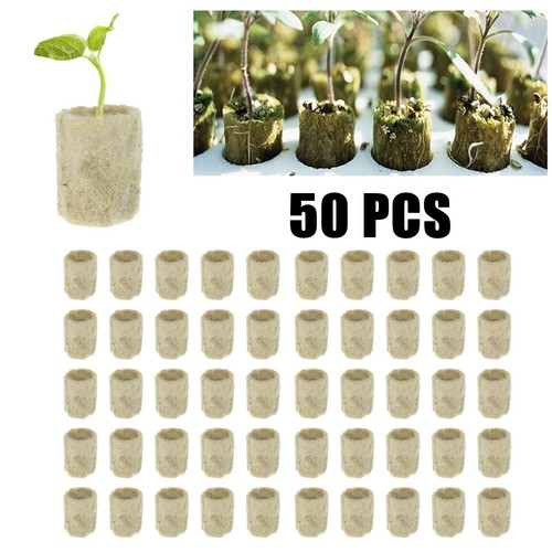 USA 50 Pieces Garden Starter Plugs Hydroponic Cubes Rock Wool Grow ...