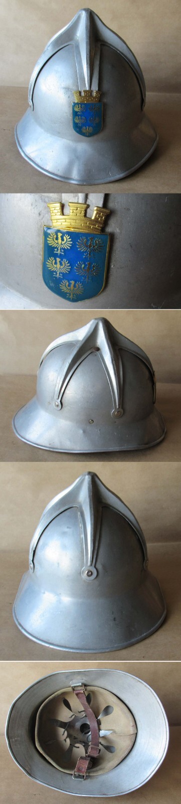 ANTIQUE AUSTRIAN ALUMINIUM FIREMAN HELMET / SPINNENHELM / LOWER AUSTRIA ...