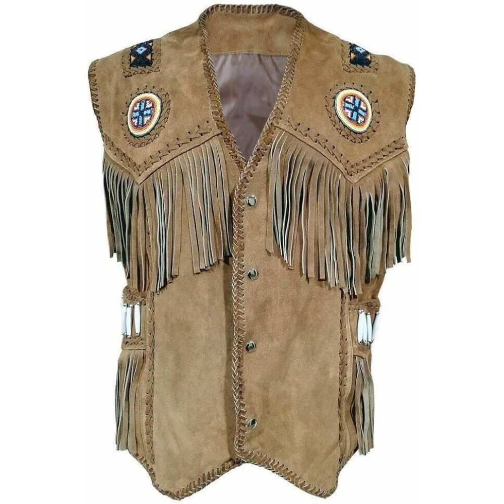 Men Cowboy Western Style Native American Leather Vest Black Suede ...