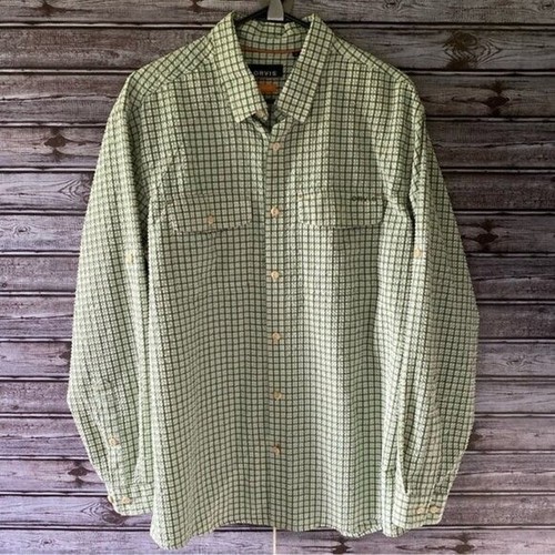 Orvis Men's Long-Sleeved Button-Down Shirt Size L Green Textured Active ...