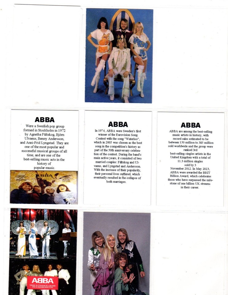 ABBA CUSTOM NOVELTY TRADING CARD 6 CARDS SET | eBay